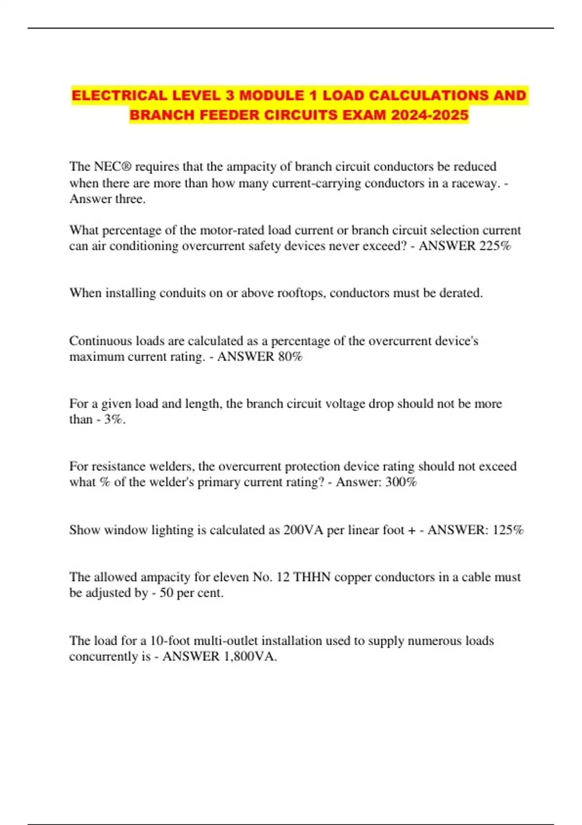 ELECTRICAL LEVEL 3 MODULE 1 LOAD CALCULATIONS AND BRANCH FEEDER ...