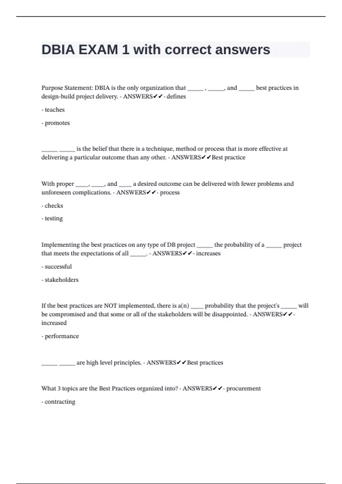 DBIA EXAM 1 with correct answers - DBIA - Stuvia US