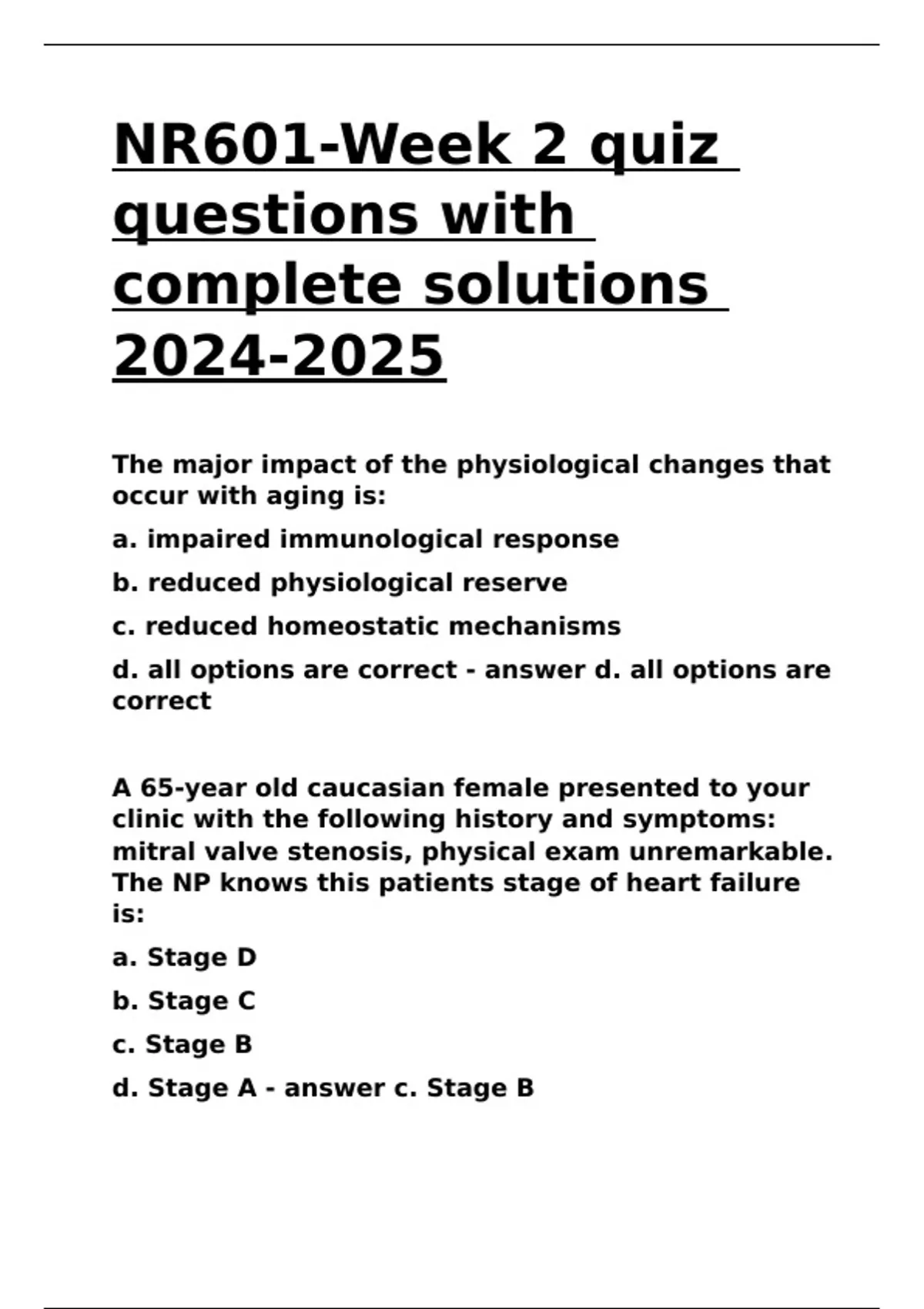 NR601-Week 2 quiz questions with complete solutions - NR601 - Stuvia US