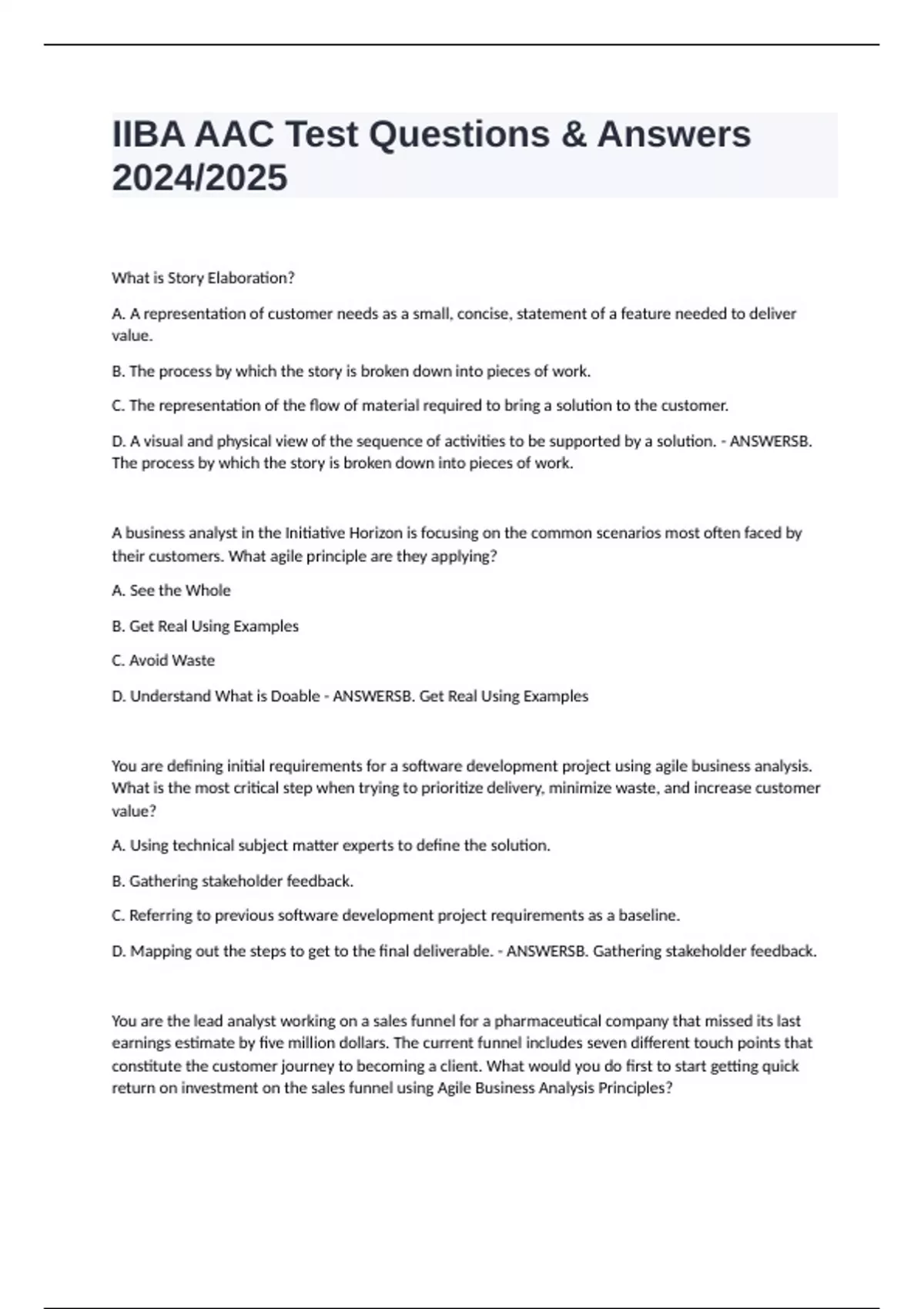 IIBA AAC Test Questions & Answers 2024/2025 - IIBA AAC - Stuvia US