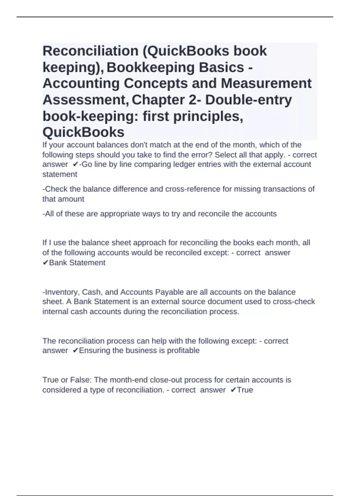 Reconciliation Questions with complete solution 2024 - Bookkeeping ...
