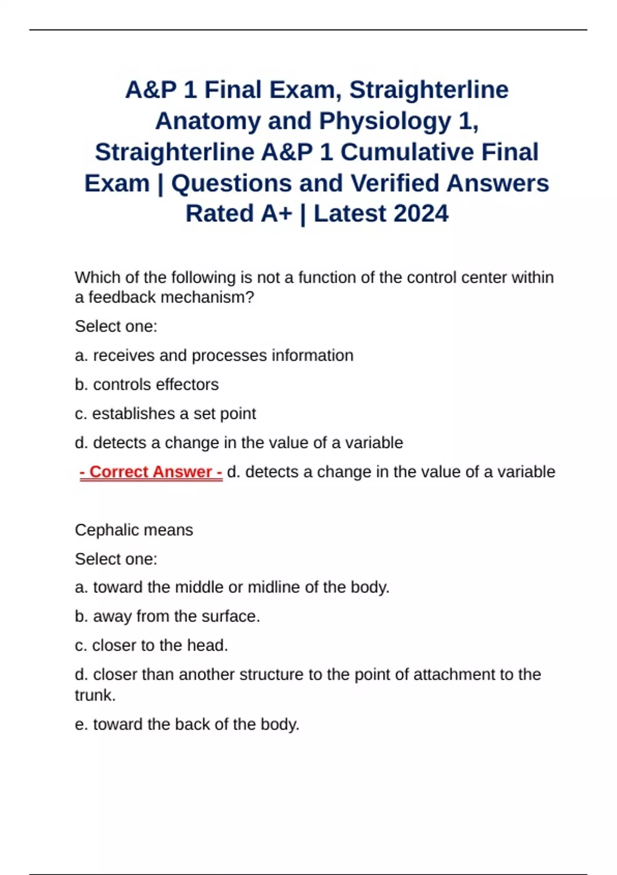 A&P 1 Final Exam, Straighterline Anatomy and Physiology 1 ...
