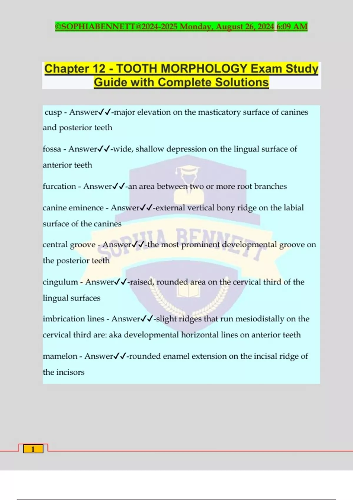 Tooth Morphology Exam Bundle Pack:::Questions and Answers | 100% ...