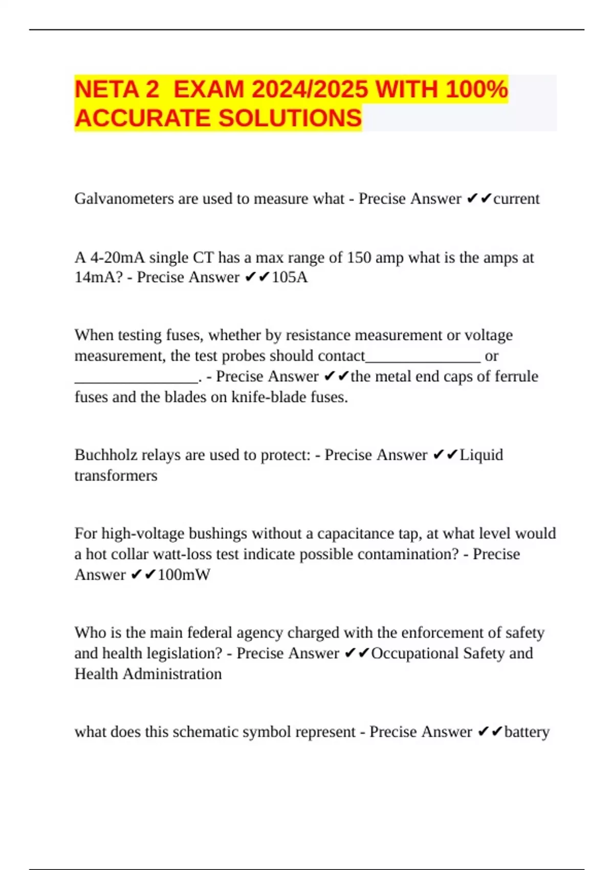 NETA 2 EXAM 2024/2025 WITH 100% ACCURATE SOLUTIONS - NETA 2 - Stuvia US
