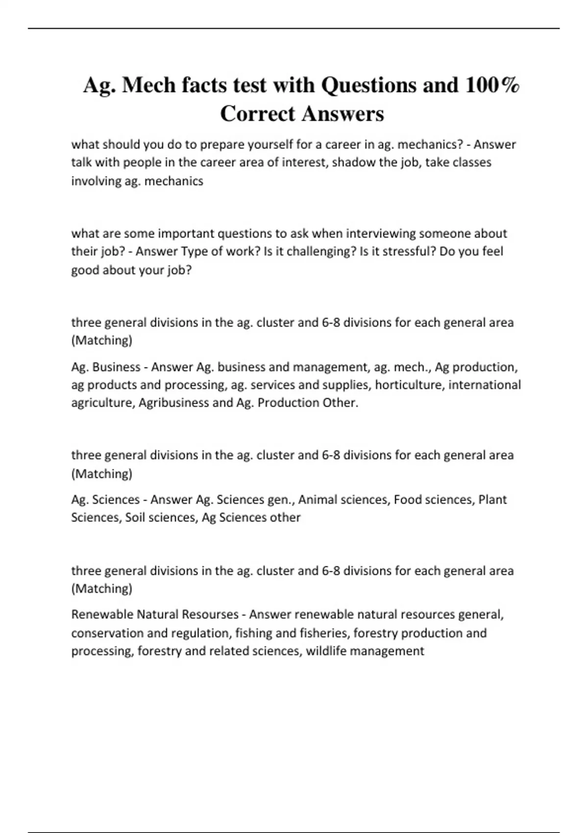 Ag. Mech facts test with Questions and 100% Correct Answers - Ag Mech ...