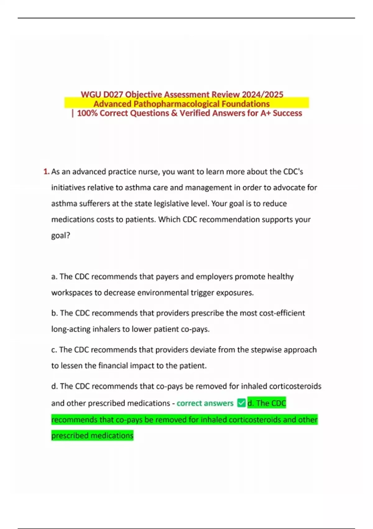 WGU D027 Objective Assessment Review 2024/2025 Advanced ...