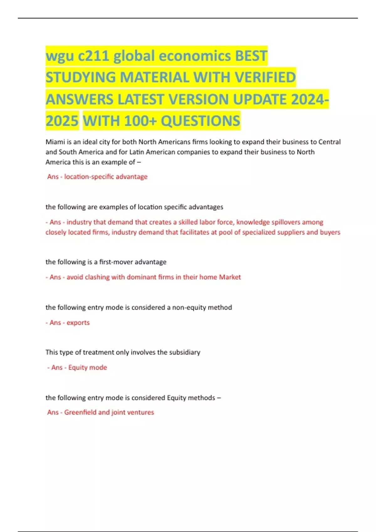 wgu c211 global economics BEST STUDYING MATERIAL WITH VERIFIED ANSWERS ...