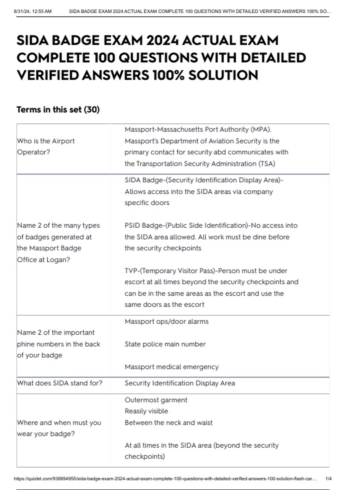SIDA BADGE EXAM 2024 ACTUAL EXAM COMPLETE 100 QUESTIONS WITH DETAILED ...