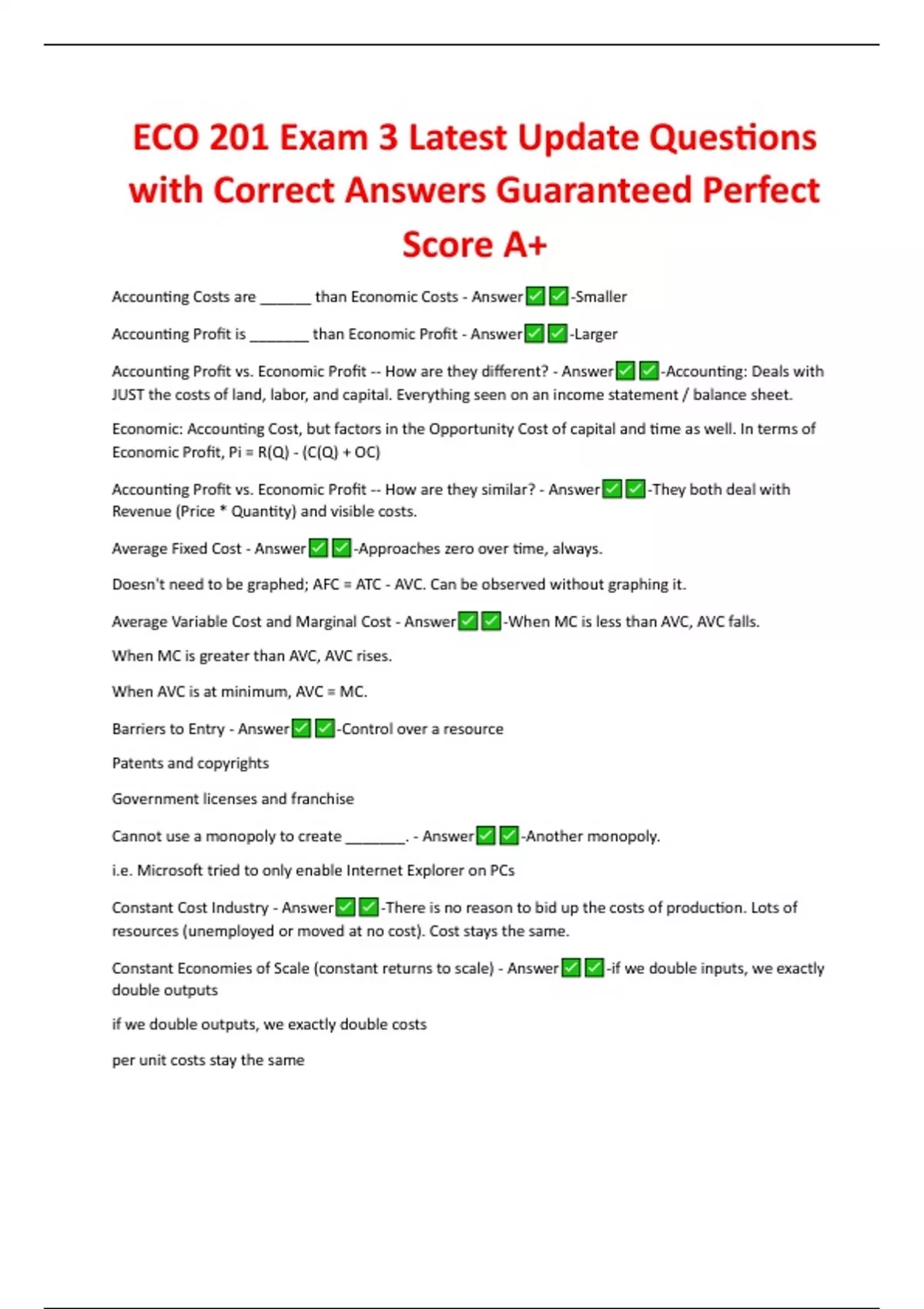 ECO 201 Exam 3 Latest Update Questions with Correct Answers Guaranteed ...