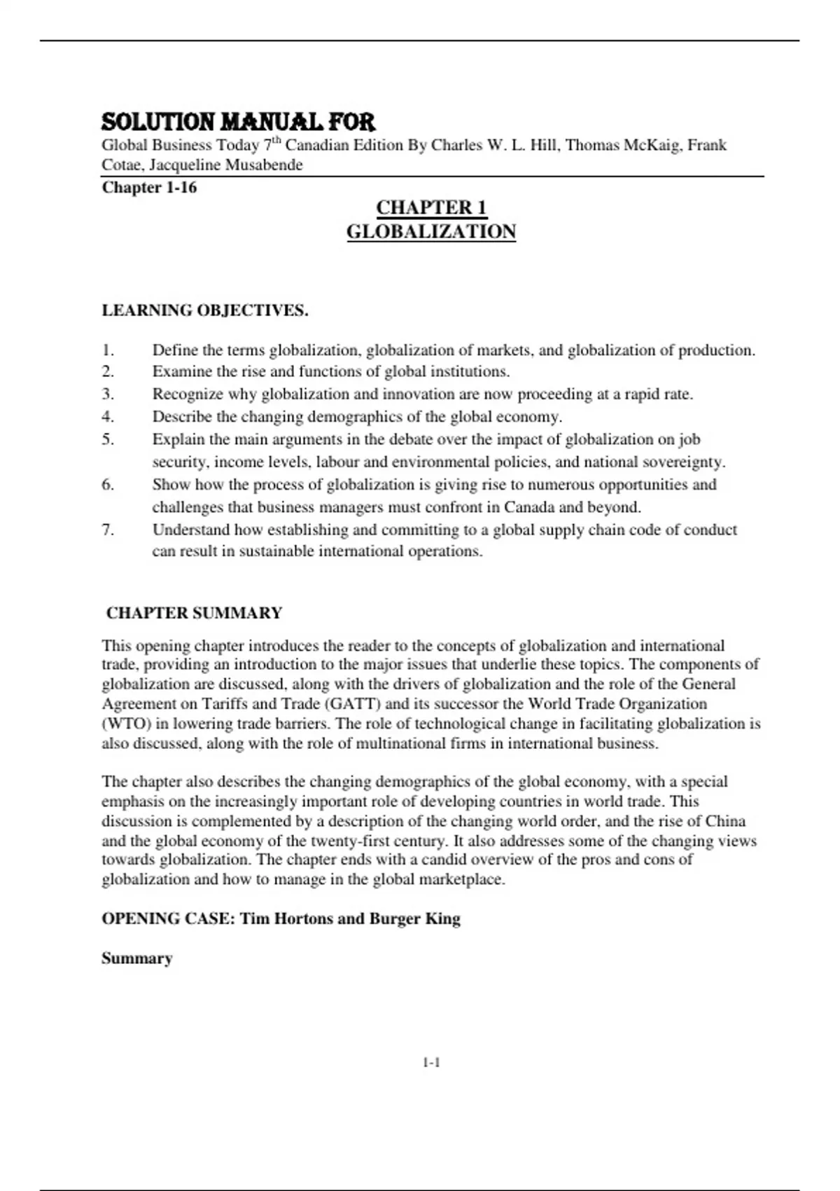 Solution Manual For Global Business Today 7th Canadian Edition By ...