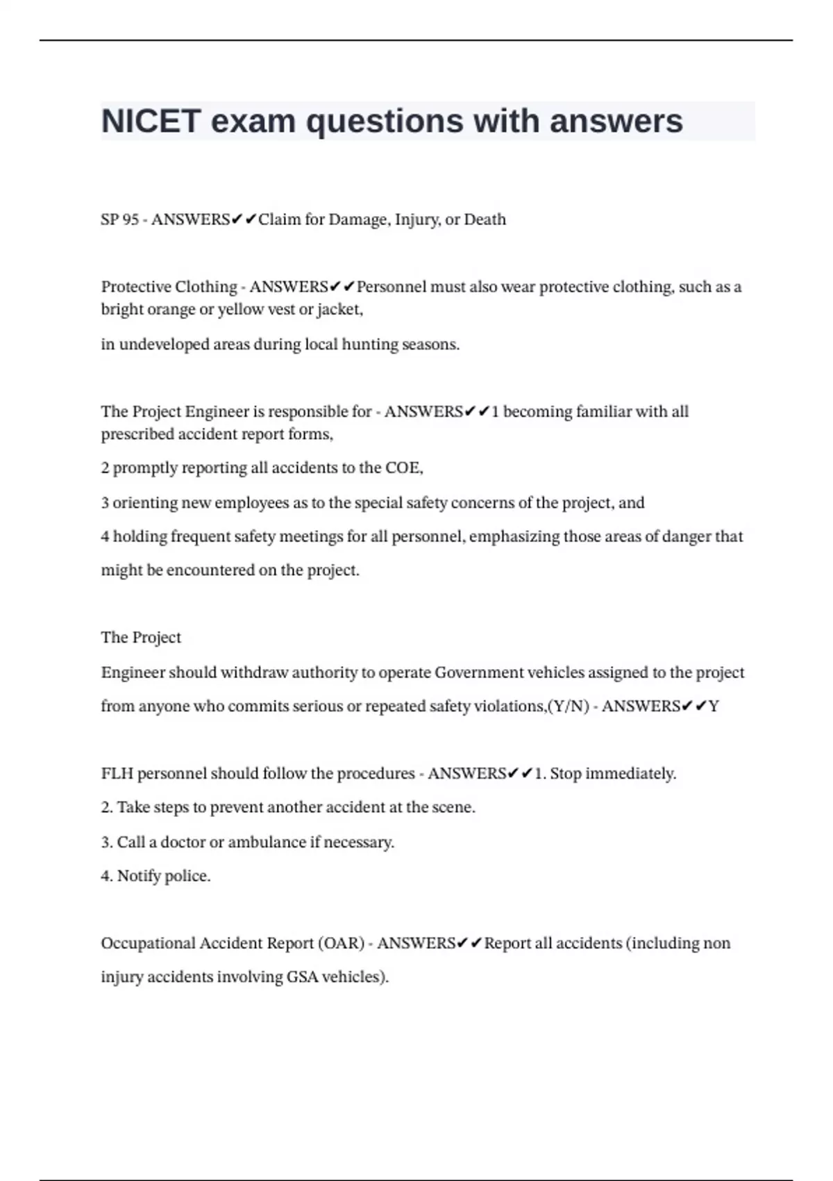 NICET exam questions with answers - NICET 1 highway construction ...
