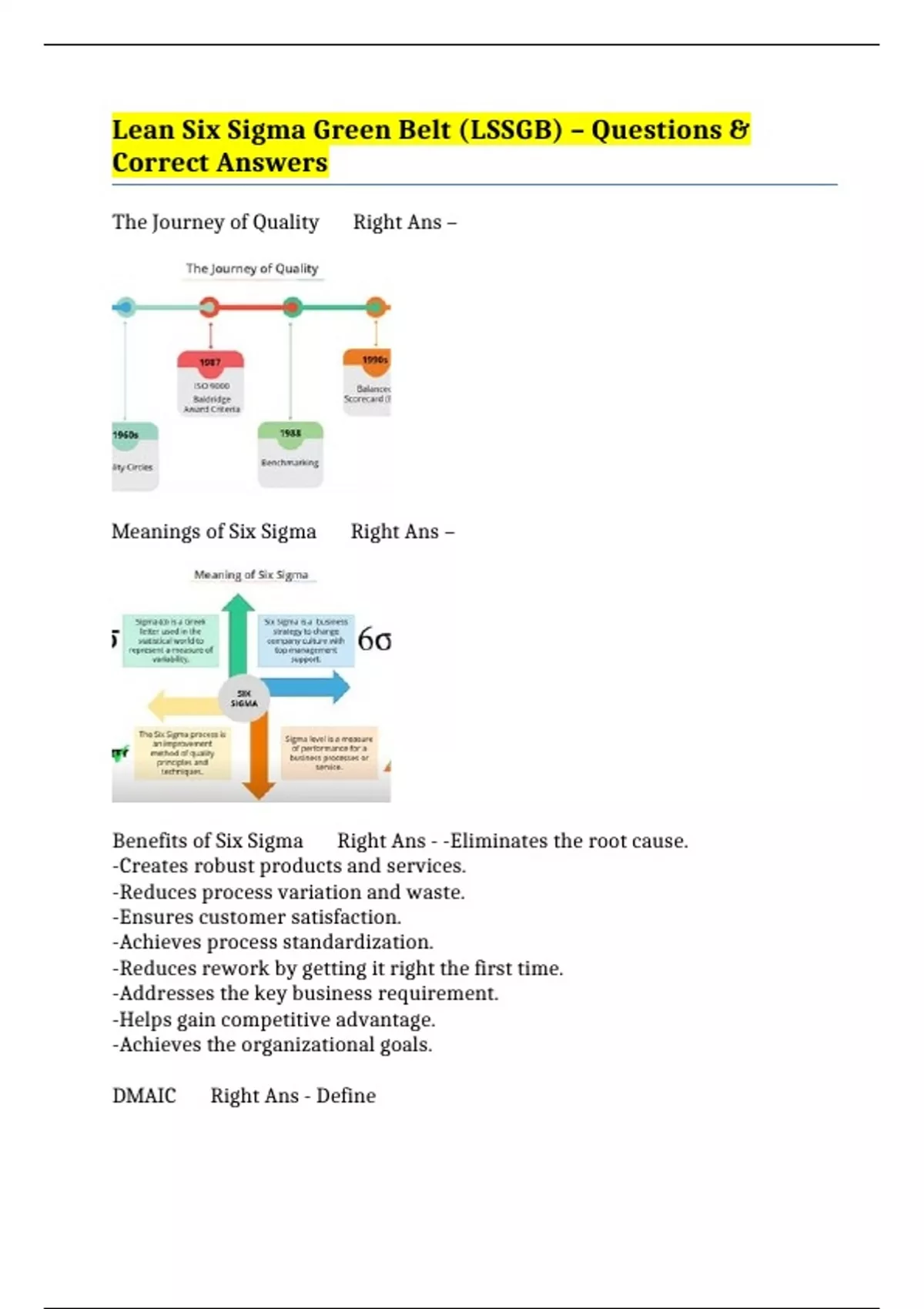 Lean Six Sigma Green Belt (LSSGB) – Questions & Correct Answers - LSSGB ...