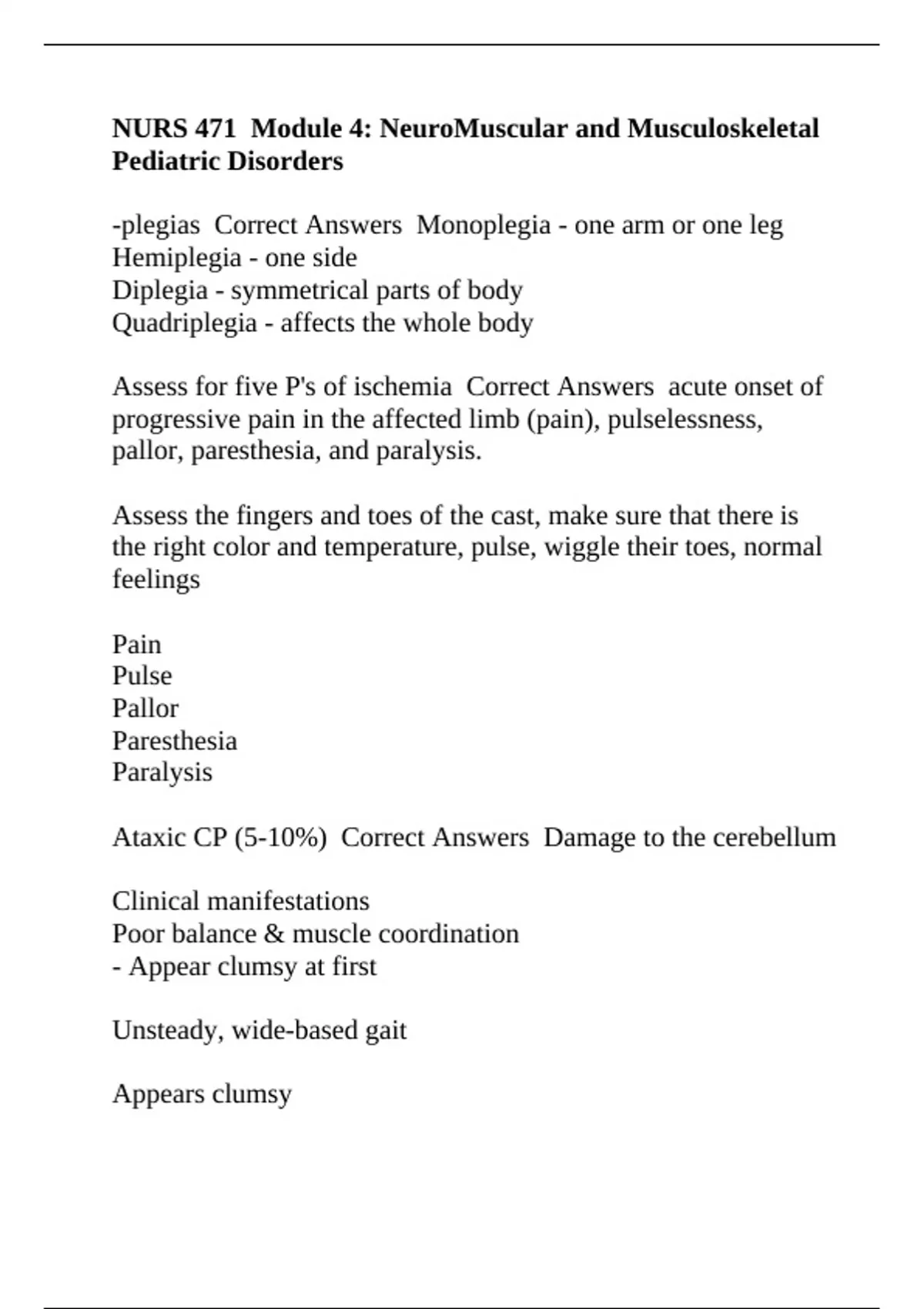 NURS 471 Module 4: NeuroMuscular and Musculoskeletal Pediatric ...