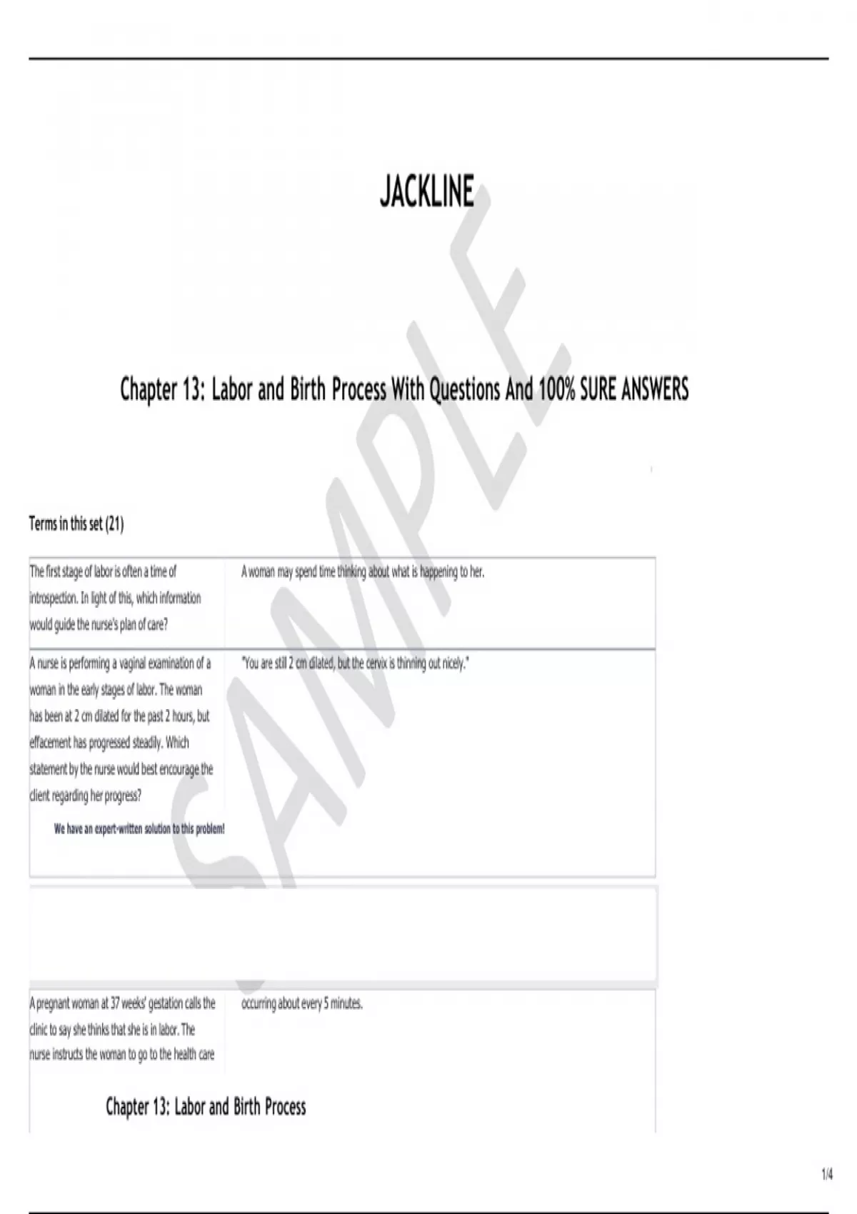 Chapter 13: Labor and Birth Process With Questions And 100% SURE ANSWERS - Medicine / Surgery ...