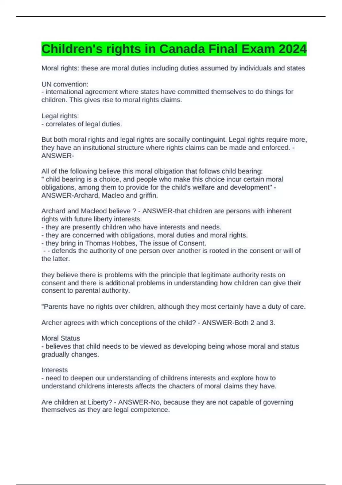 Children's rights in Canada Final Exam 2024 - Canada Children\'s rights ...