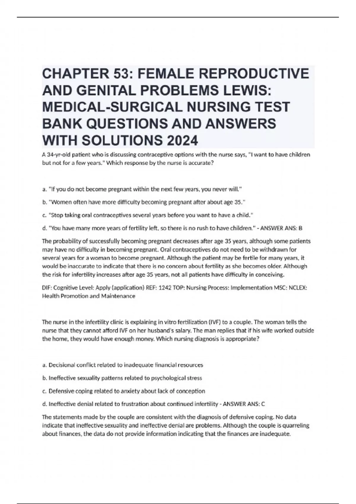 CHAPTER 53: FEMALE REPRODUCTIVE AND GENITAL PROBLEMS LEWIS: MEDICAL ...