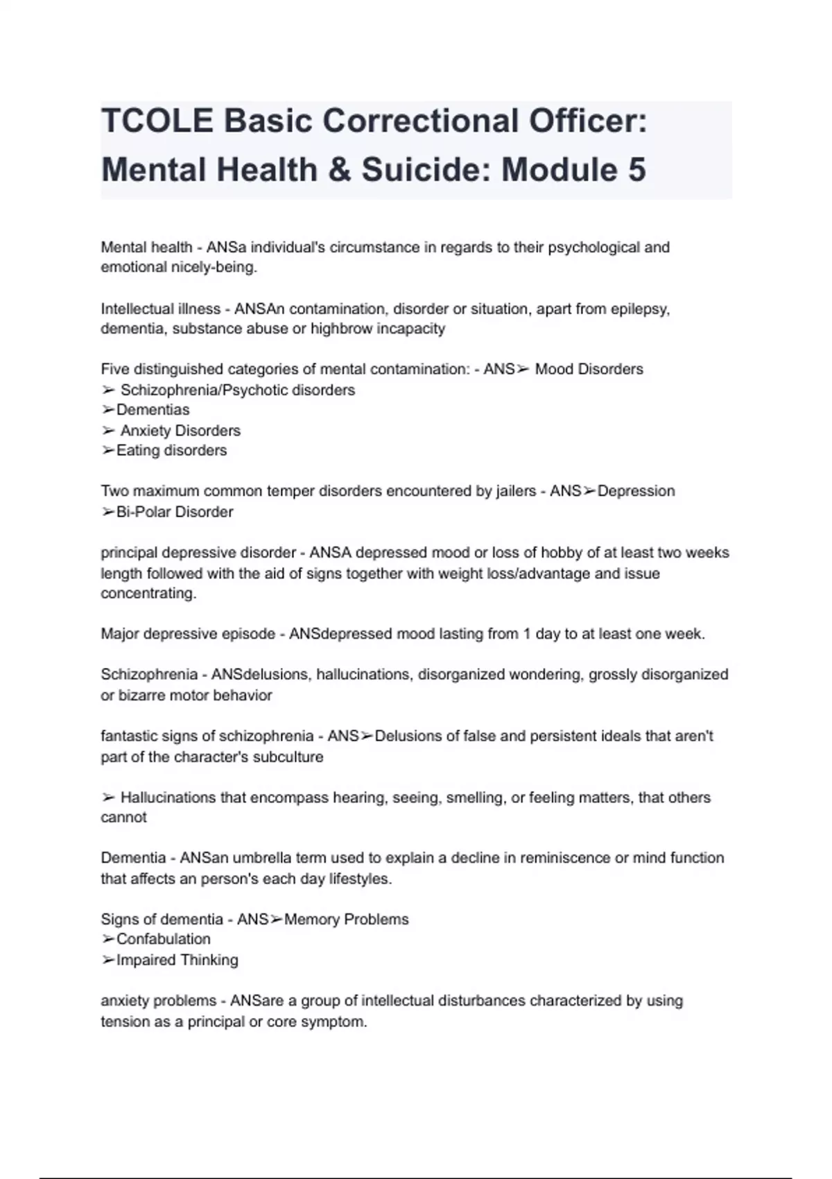 TCOLE Basic Correctional Officer: Mental Health & Suicide: Module 5 ...