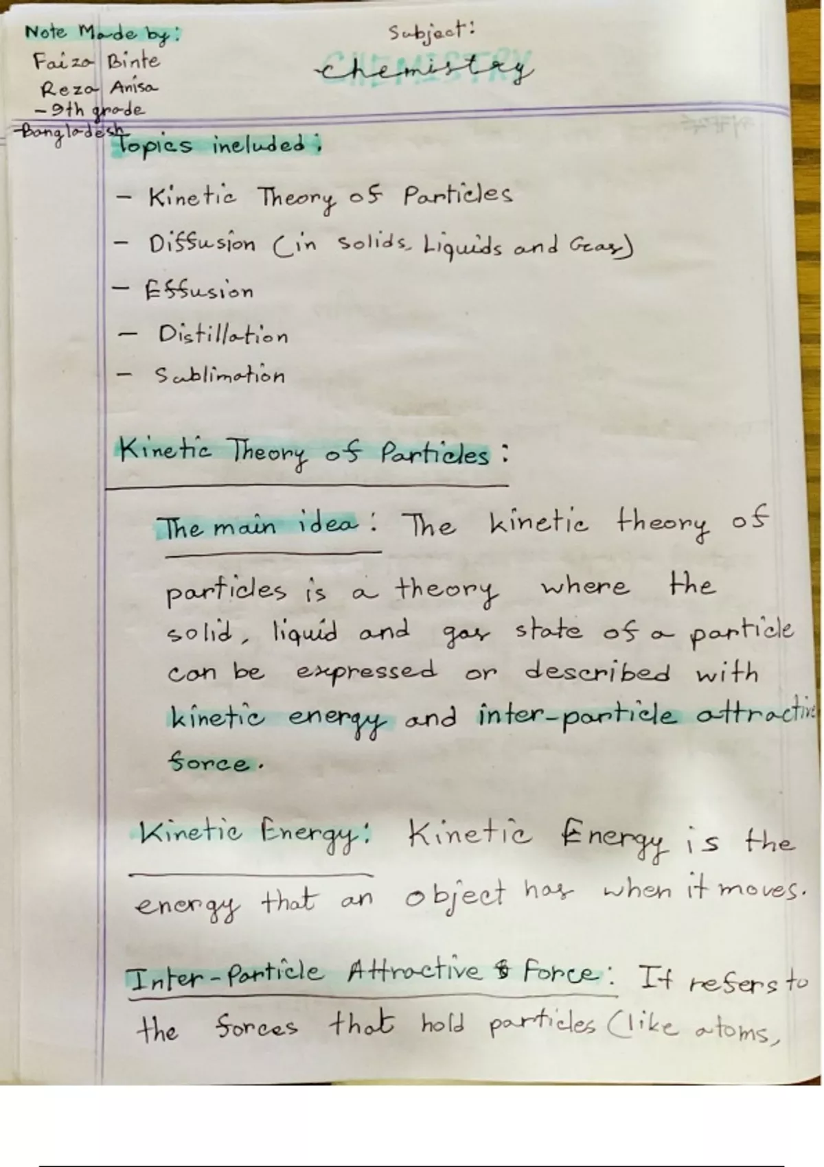 Chemistry: Kinetic Theory of Particles, Diffusion, Effusion ...