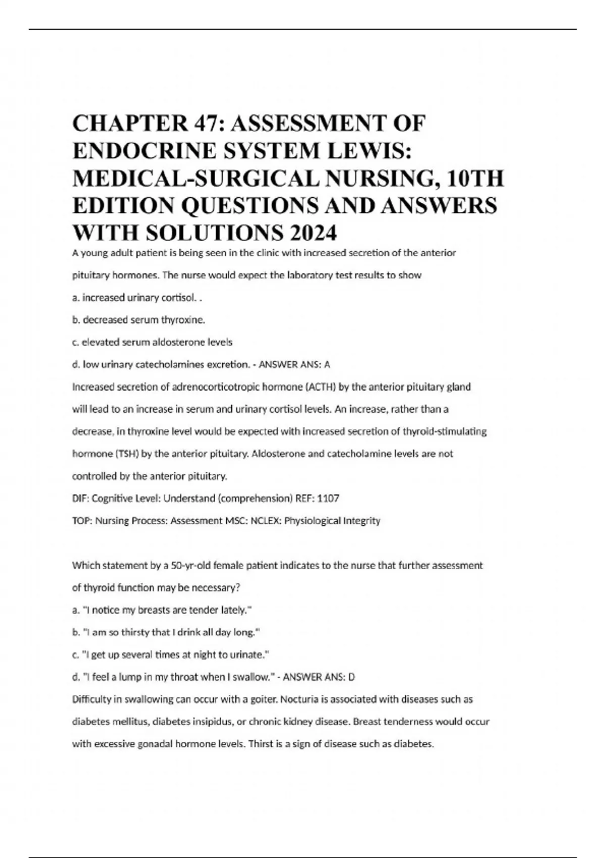 CHAPTER 47: ASSESSMENT OF ENDOCRINE SYSTEM LEWIS: MEDICAL-SURGICAL ...