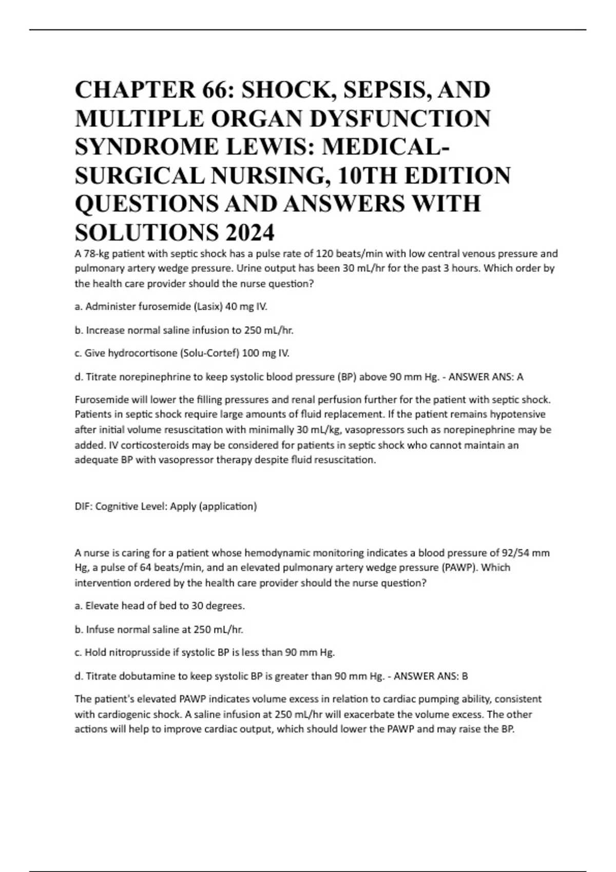 CHAPTER 66: SHOCK, SEPSIS, AND MULTIPLE ORGAN DYSFUNCTION SYNDROME ...