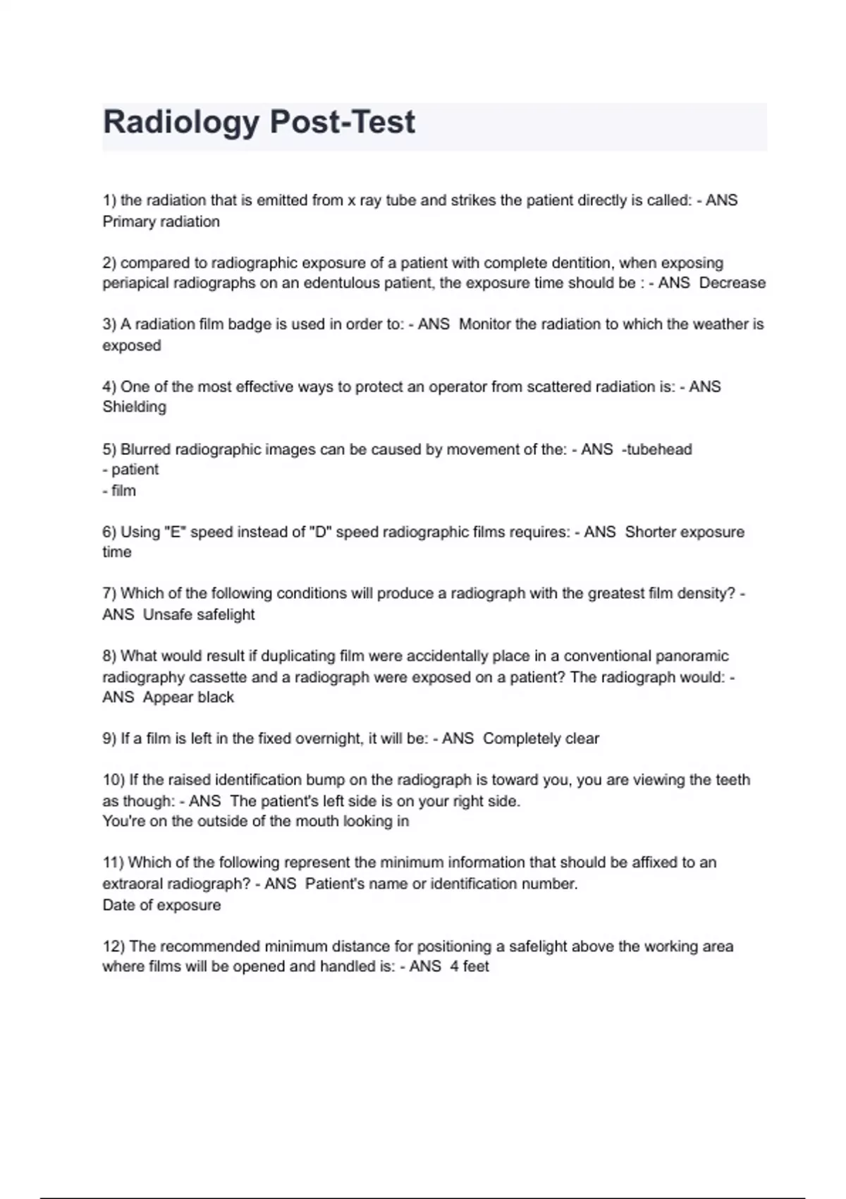 Radiology Post-Test Exam 2024/2025 Questions With Completed & Verified ...