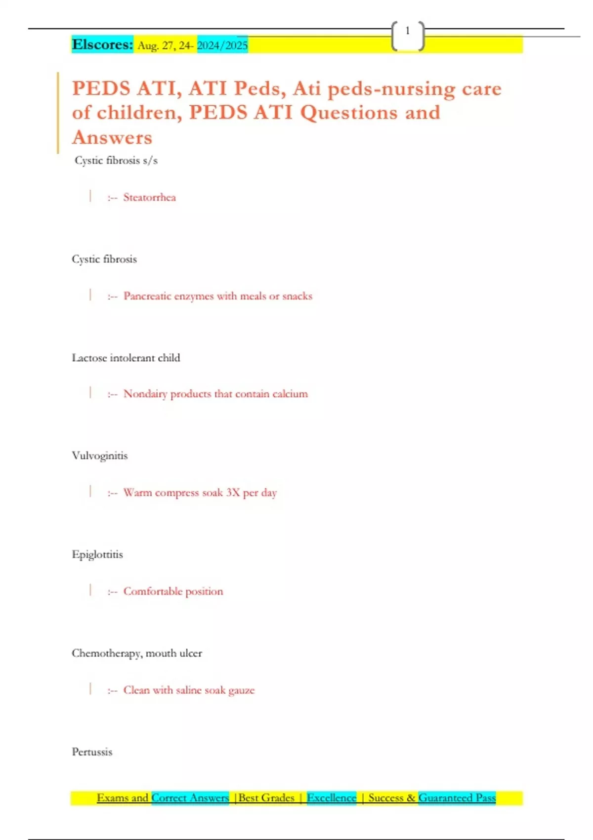 PEDS ATI, ATI Peds, Ati peds-nursing care of children, PEDS ATI ...