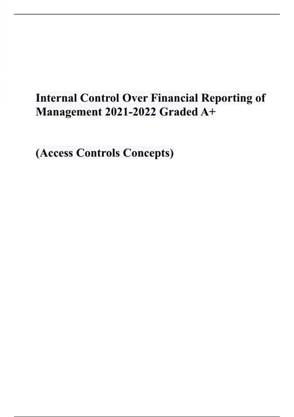 nternal Control Over Financial Reporting of Management Graded A+ ...