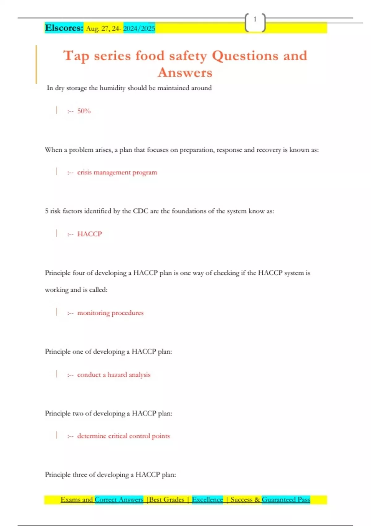 Tap series food safety Questions and Answers - State food safety ...