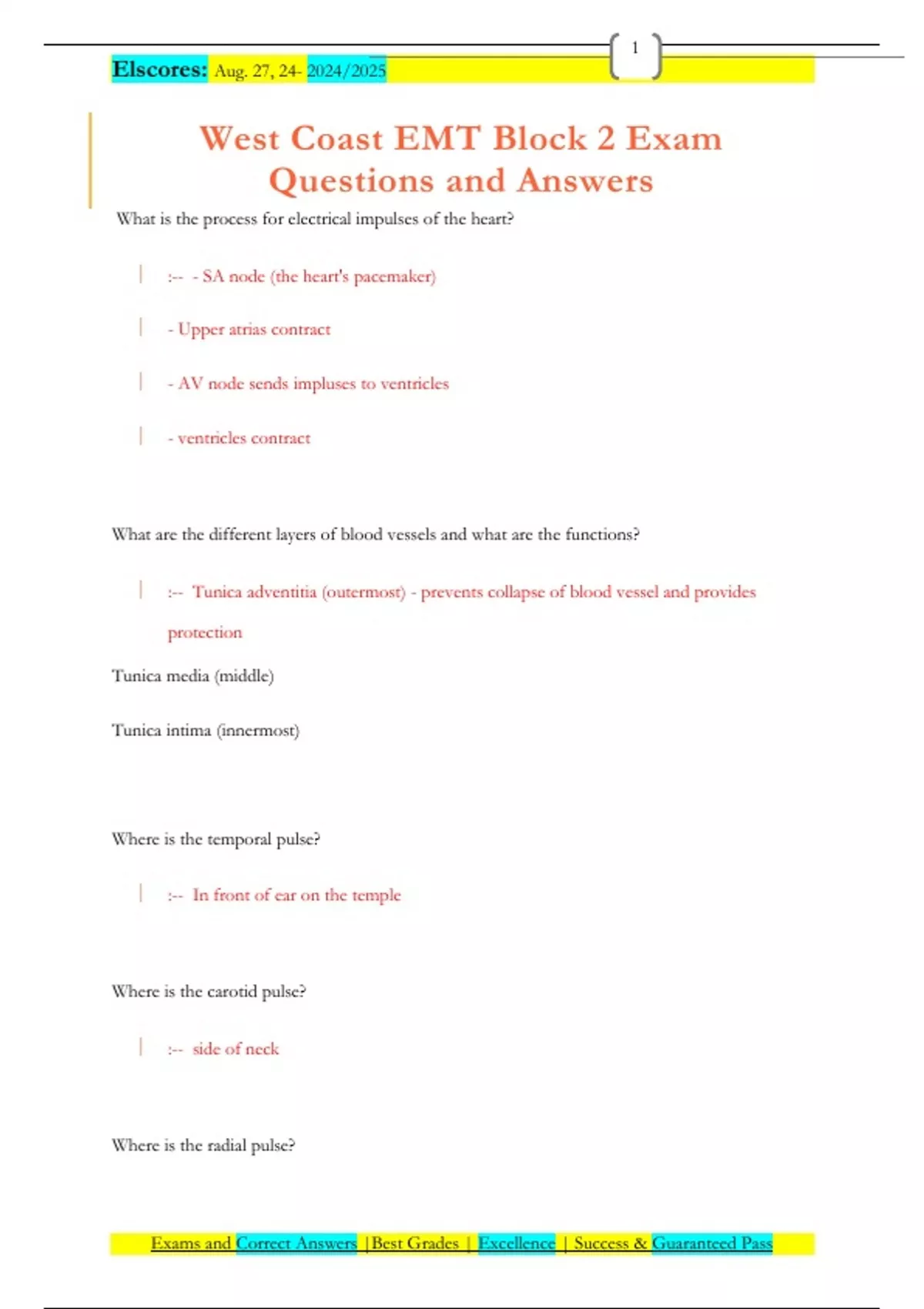 West Coast EMT Block 2 Exam Questions and Answers - West Coast EMT - Stuvia US