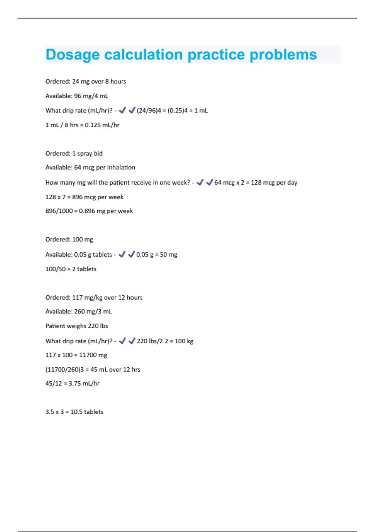 Dosage calculation practice problems Questions and Answers well ...