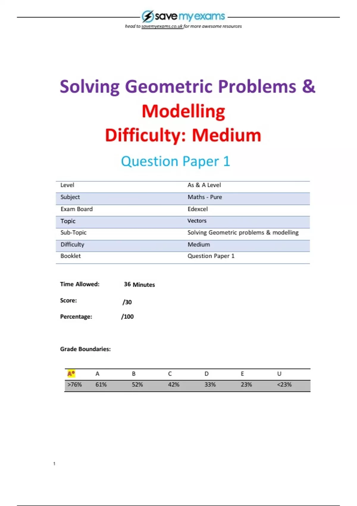 Solving Geometric Problems And Modelling Difficulty Medium Question Paper 1 Solving Geometric