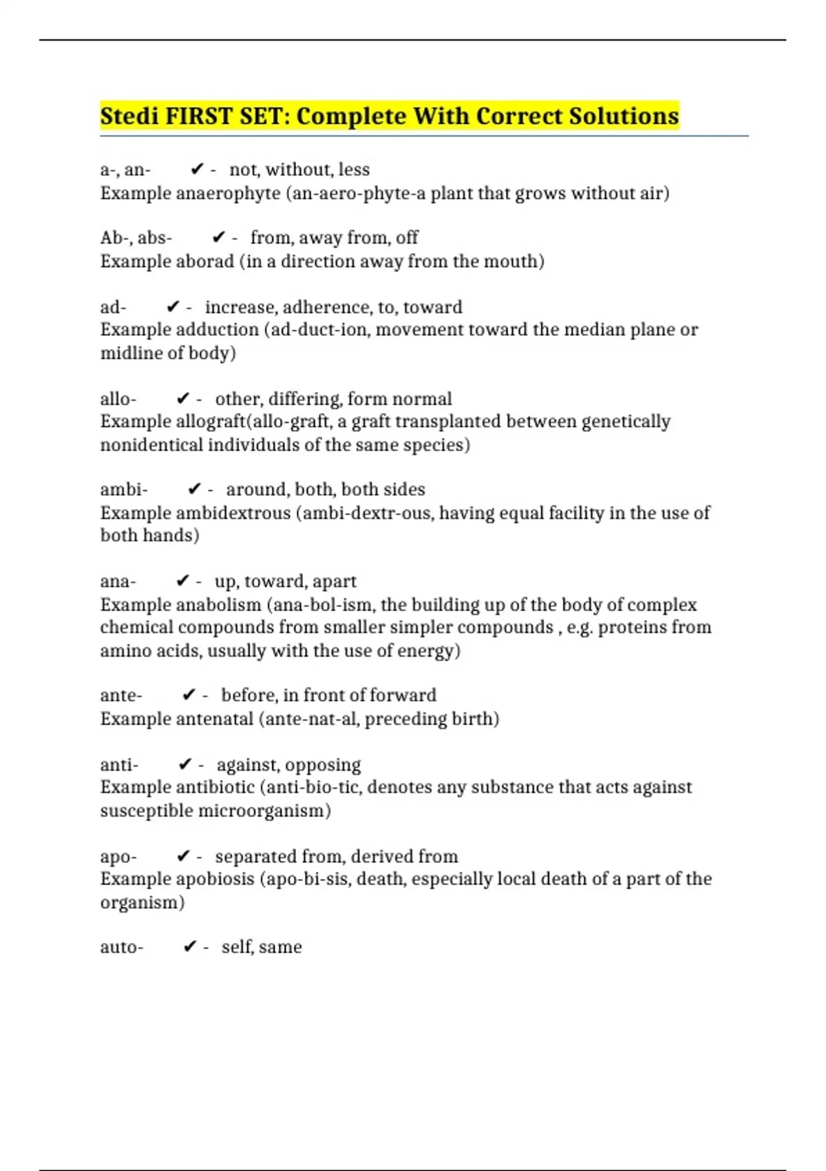 Stedi FIRST SET: Complete With Correct Solutions - STEDI - Stuvia