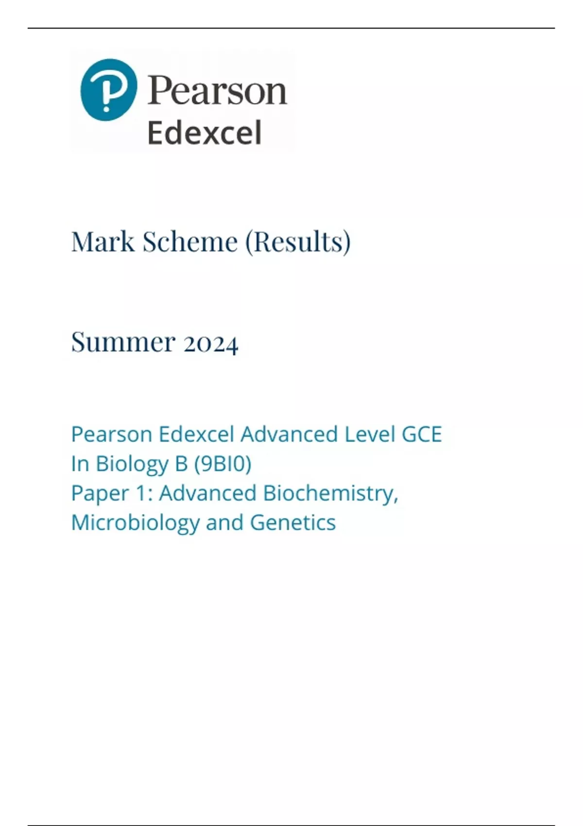 Mark Scheme (Results) Summer 2024 Pearson Edexcel Advanced Level GCE In ...