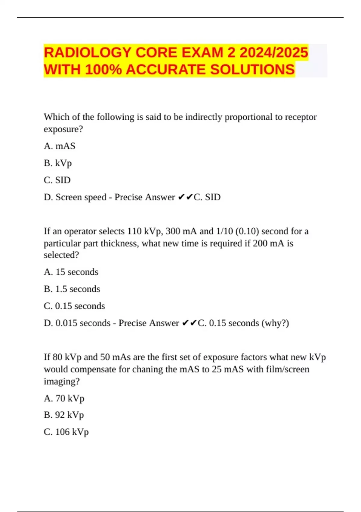 RADIOLOGY CORE EXAM 2 2024/2025 WITH 100% ACCURATE SOLUTIONS ...