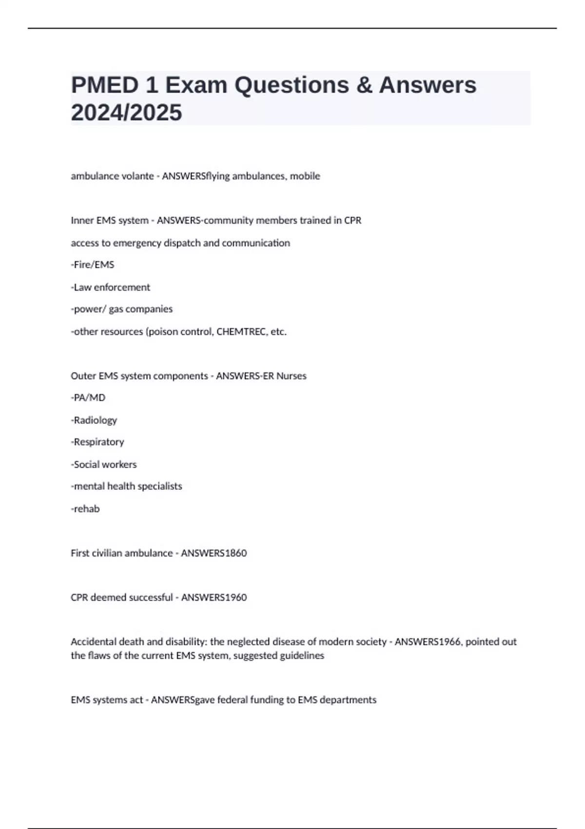 PMED 1 Exam Questions & Answers 2024/2025 - PMED 1 - Stuvia US