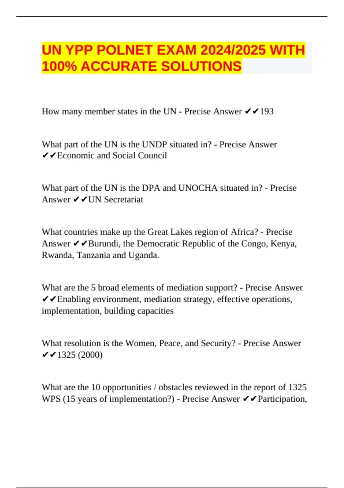 UN YPP POLNET EXAM 2024/2025 WITH 100% ACCURATE SOLUTIONS - UN YPP ...
