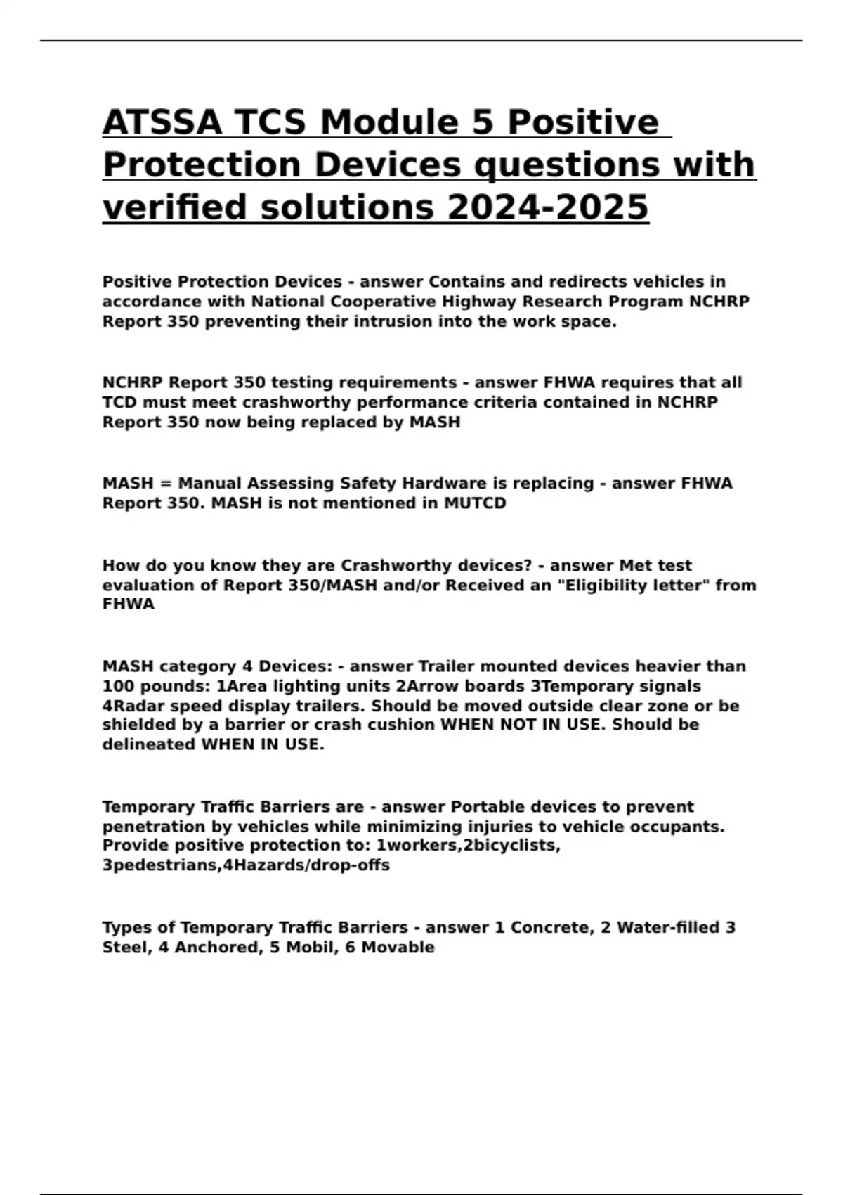 Atssa Tcs Module 5 Positive Protection Devices Questions With Verified Solutions Atssa Tcs