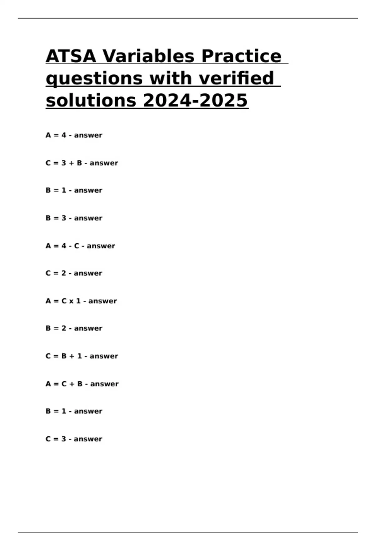 Atsa Variables Practice Questions With Verified Solutions Atssa Tcs Stuvia Us