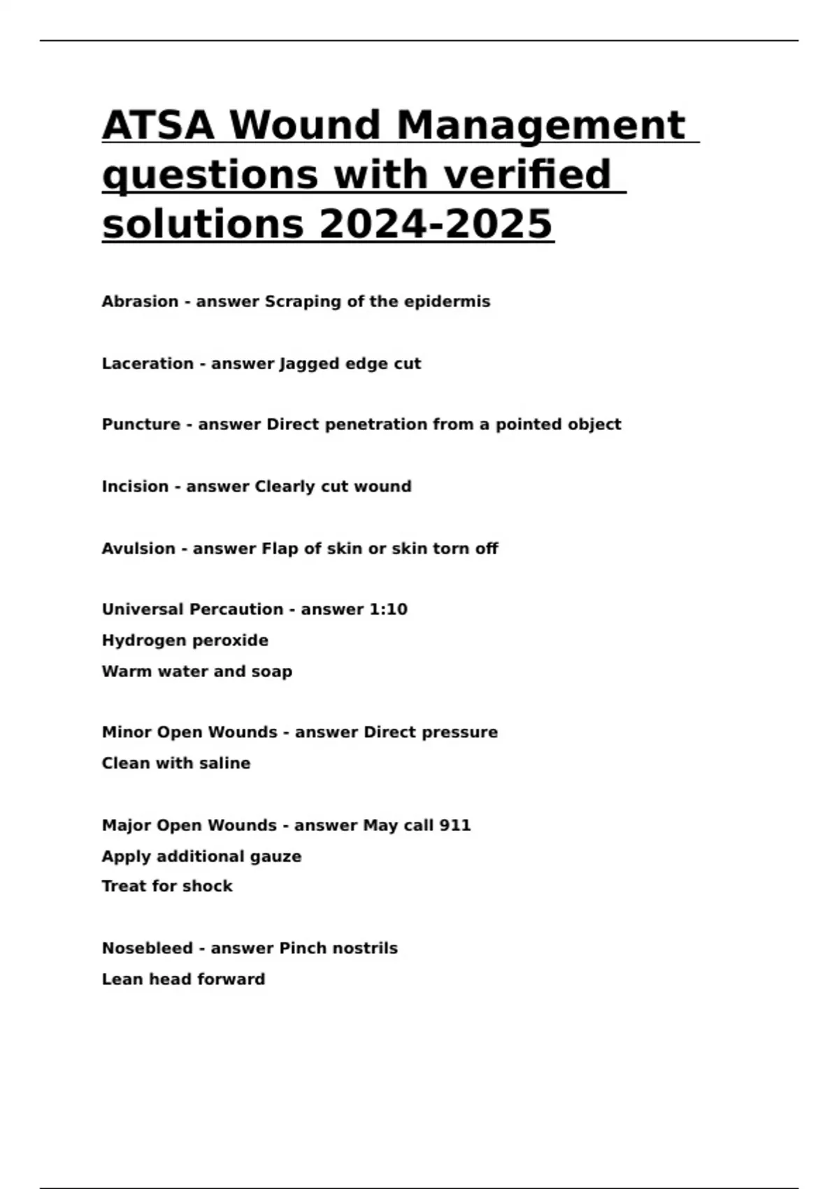 ATSA Wound Management questions with verified solutions . - ATSSA TCS ...