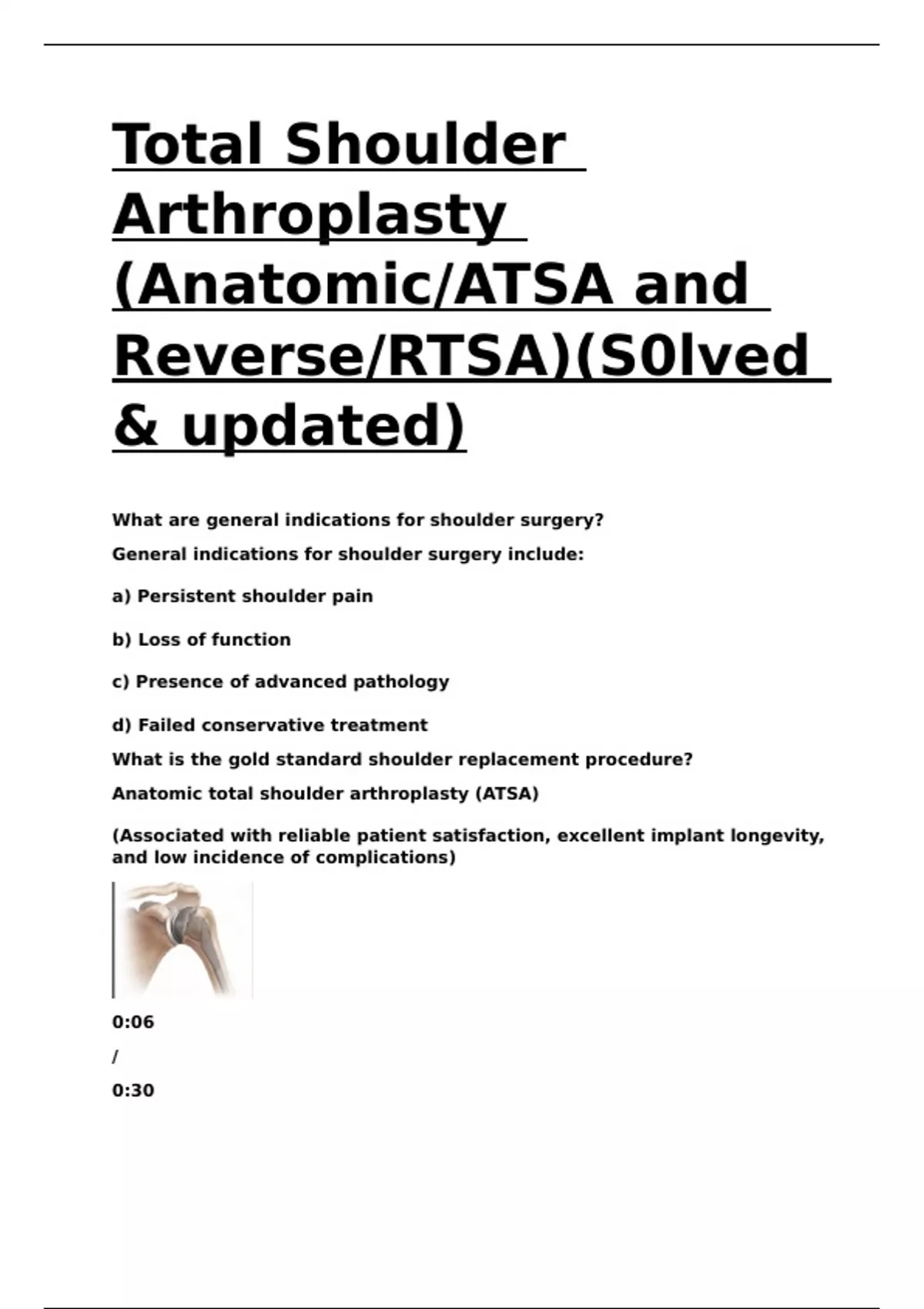 Total Shoulder Arthroplasty (Anatomic ATSA and Reverse RTSA)(S0lved ...