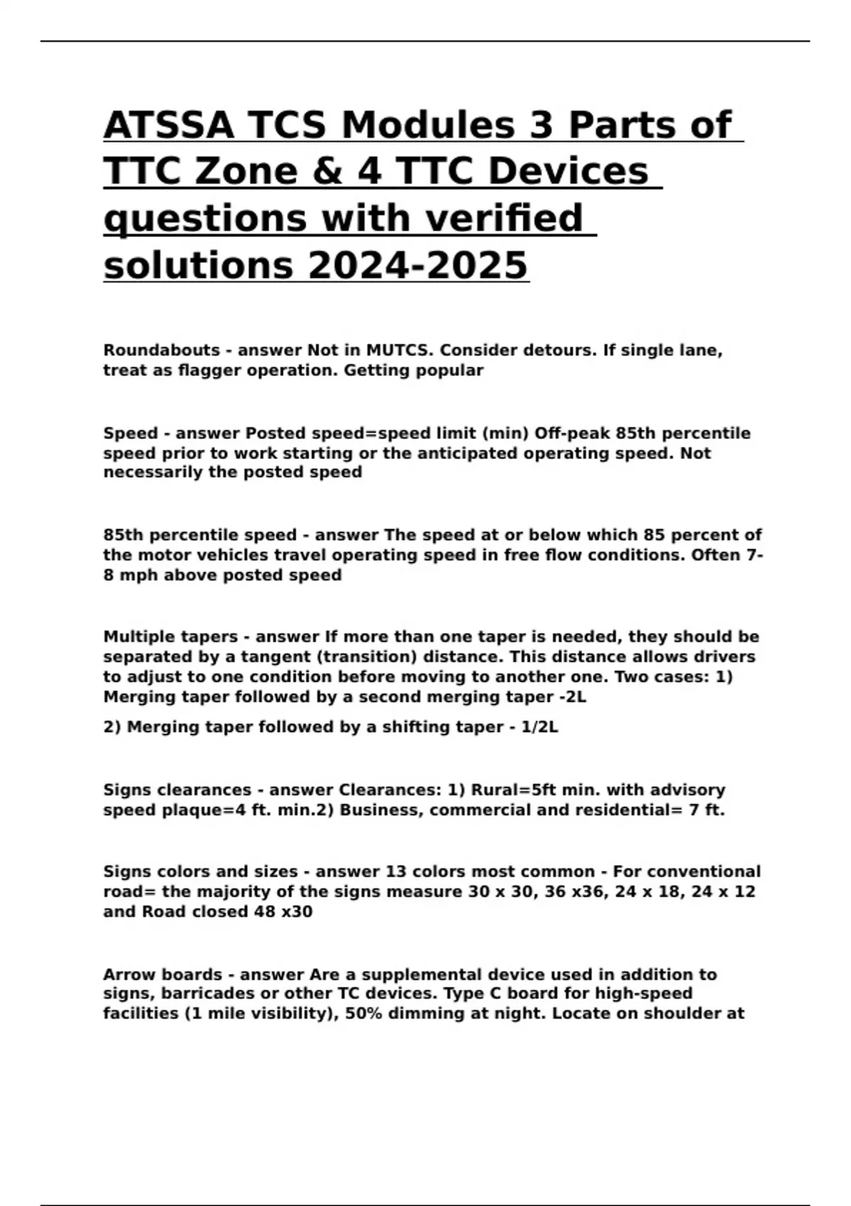 Atssa Tcs Modules 3 Parts Of Ttc Zone And 4 Ttc Devices Questions With Verified Solutions Atssa