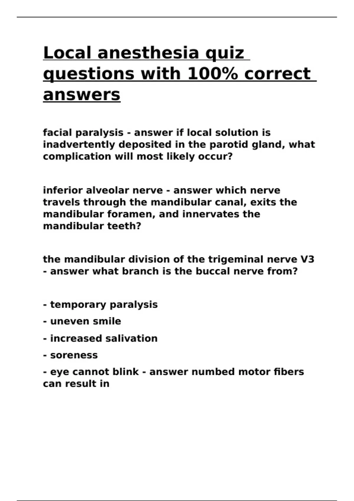 Local anesthesia quiz questions with 100- correct answers. - Local ...