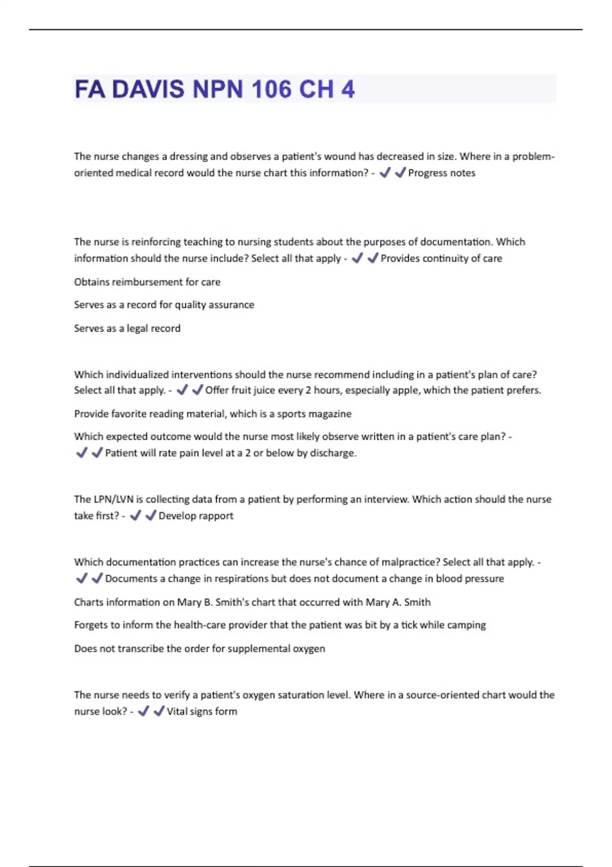 FA DAVIS NPN 106 CH 4 Latest 2024/2025 Updated Questions and Answers ...