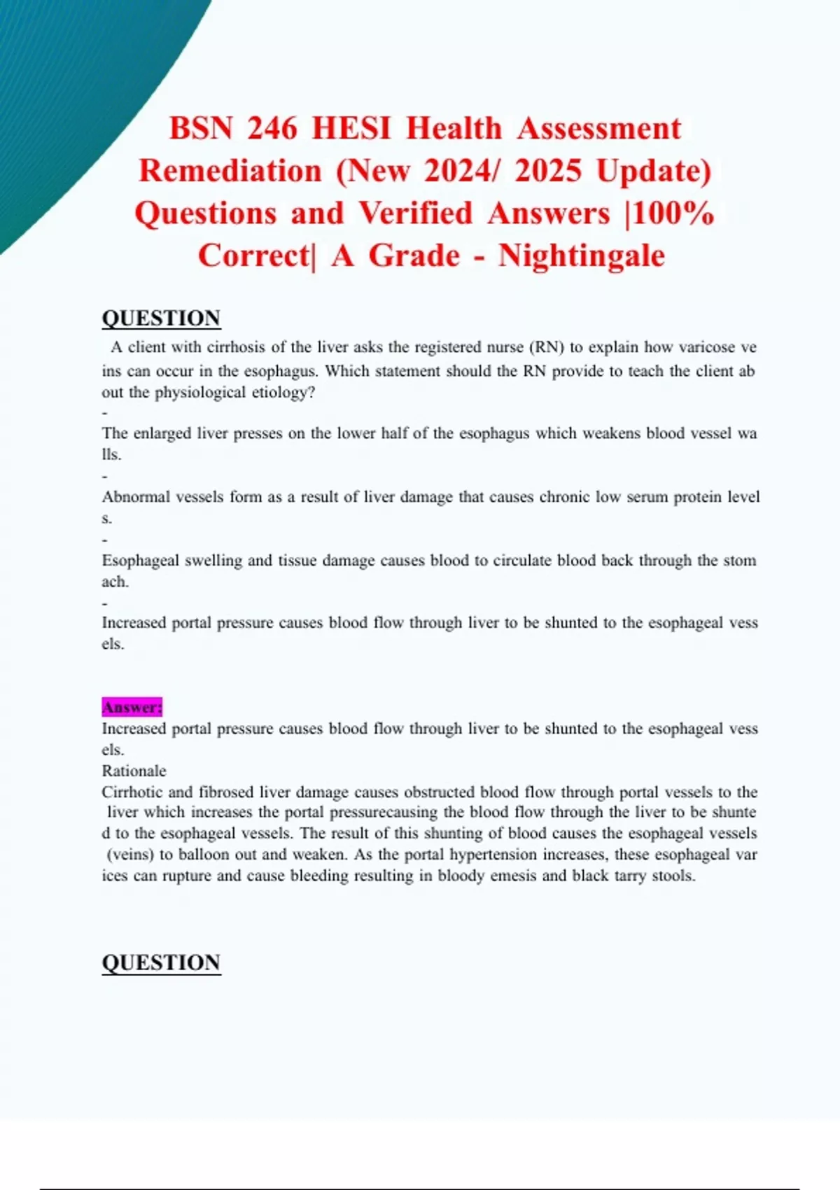 BSN 246 HESI Health Assessment Remediation (New 2024/ 2025 Update ...