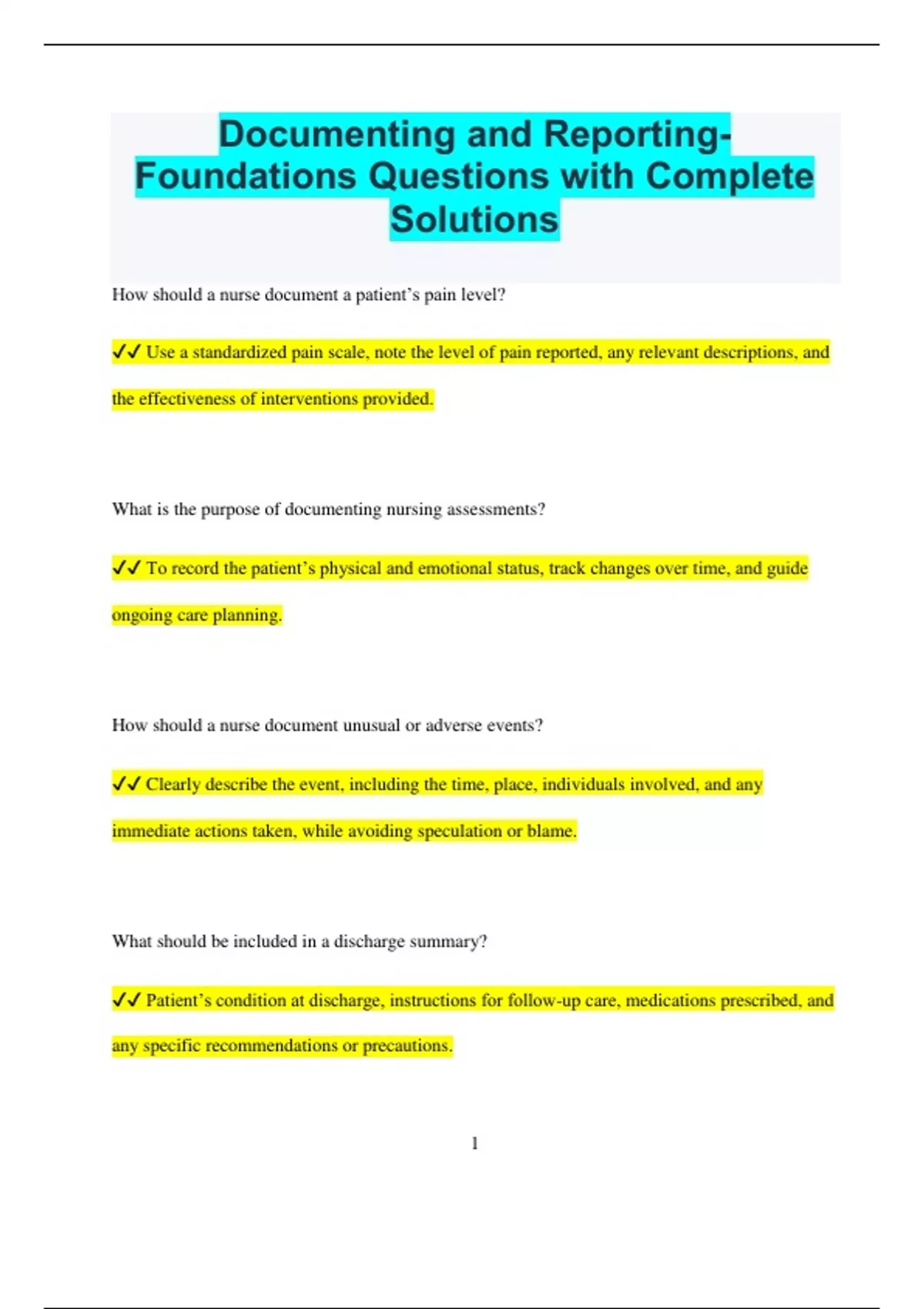 Documenting and Reporting- Foundations Questions with Complete ...