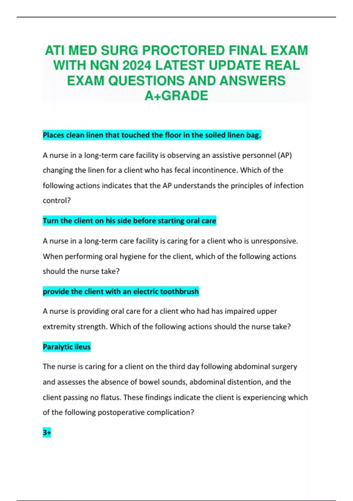 ATI MED SURG PROCTORED FINAL EXAM WITH NGN 2024 LATEST UPDATE REAL EXAM ...