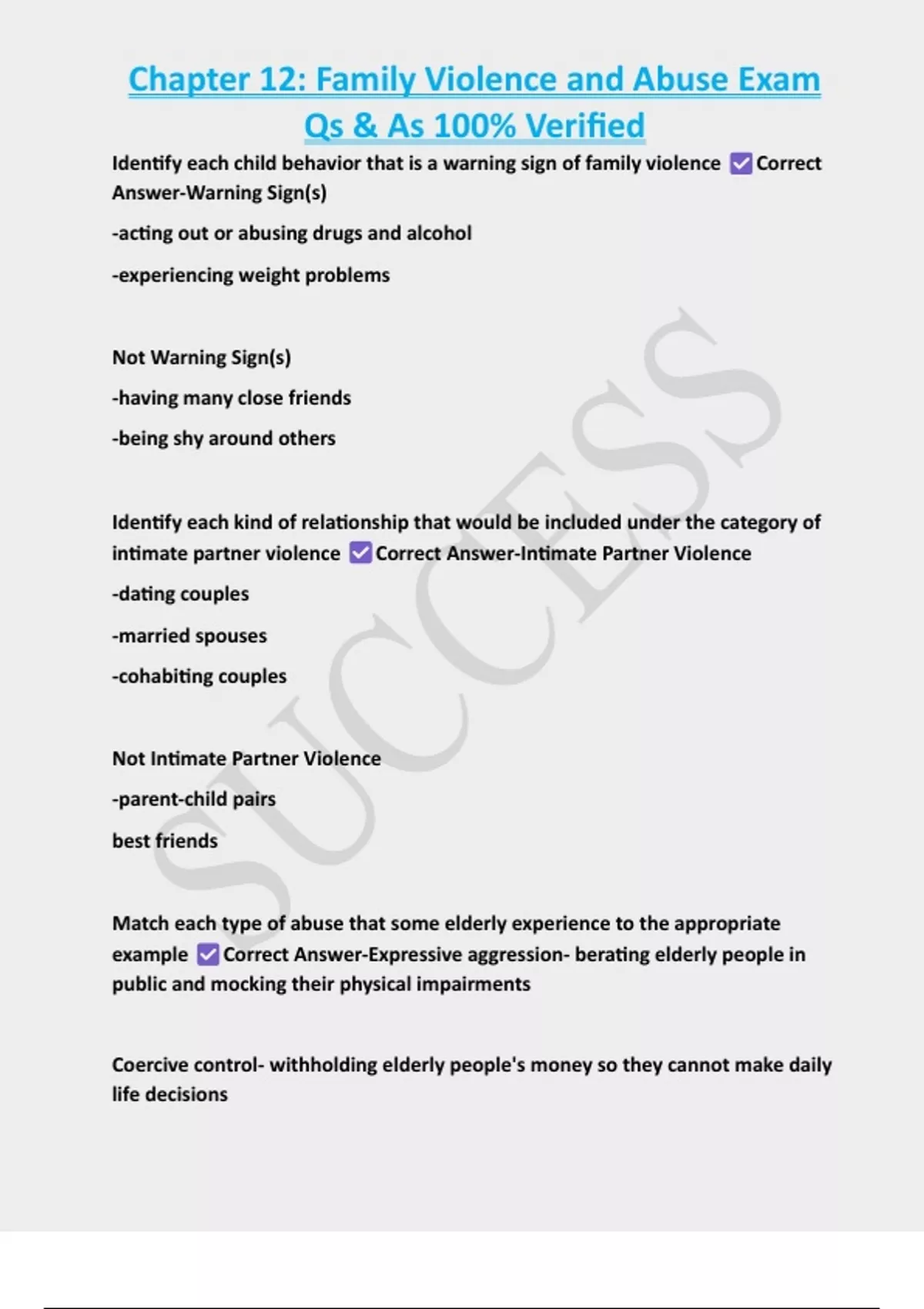 Chapter 12: Family Violence and Abuse Exam Qs & As 100% Verified ...