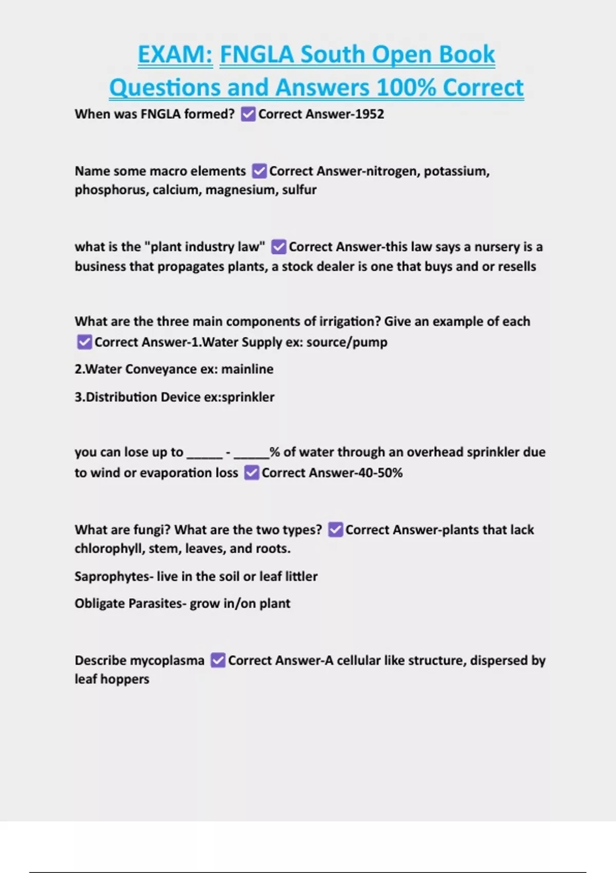 EXAM: FNGLA South Open Book Questions and Answers 100% Correct - FNGLA ...