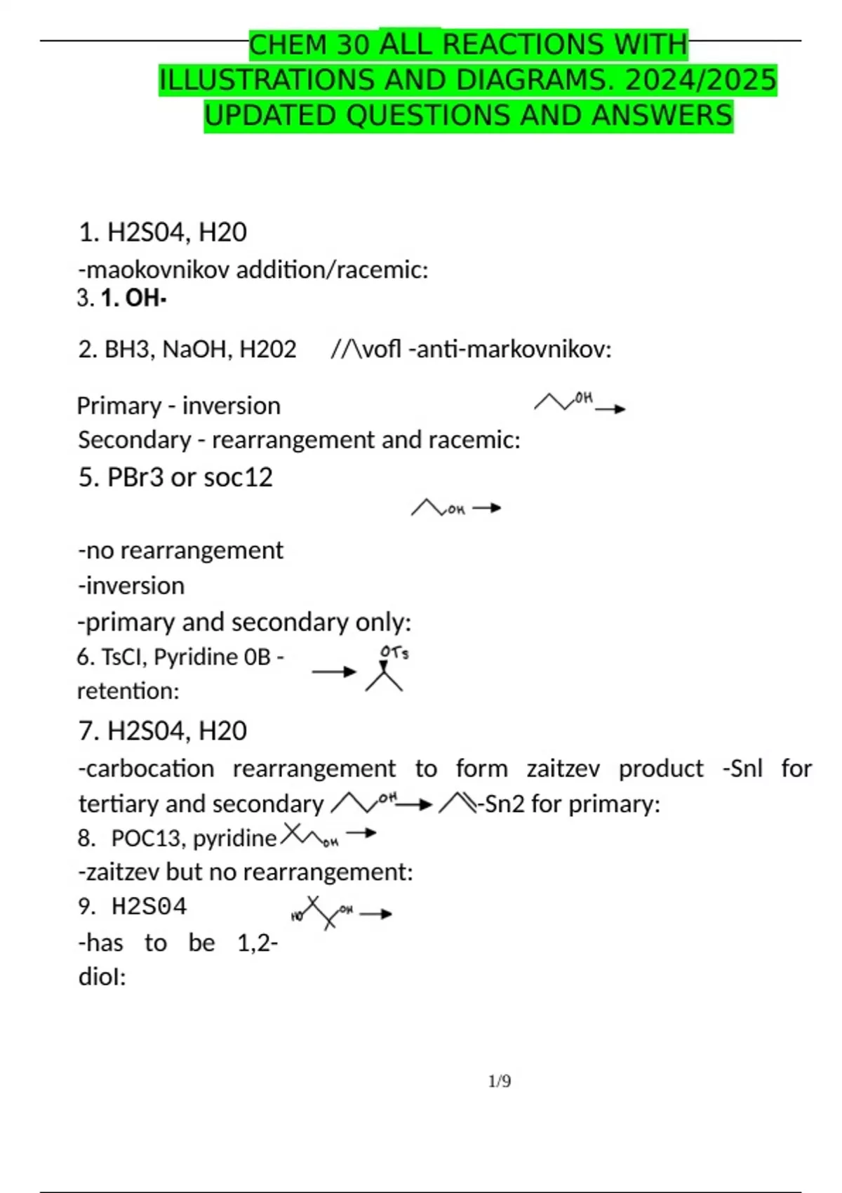 CHEM 30 ALL REACTIONS WITH ILLUSTRATIONS AND DIAGRAMS. 2024/2025 UPDATED QUESTIONS AND ANSWERS ...