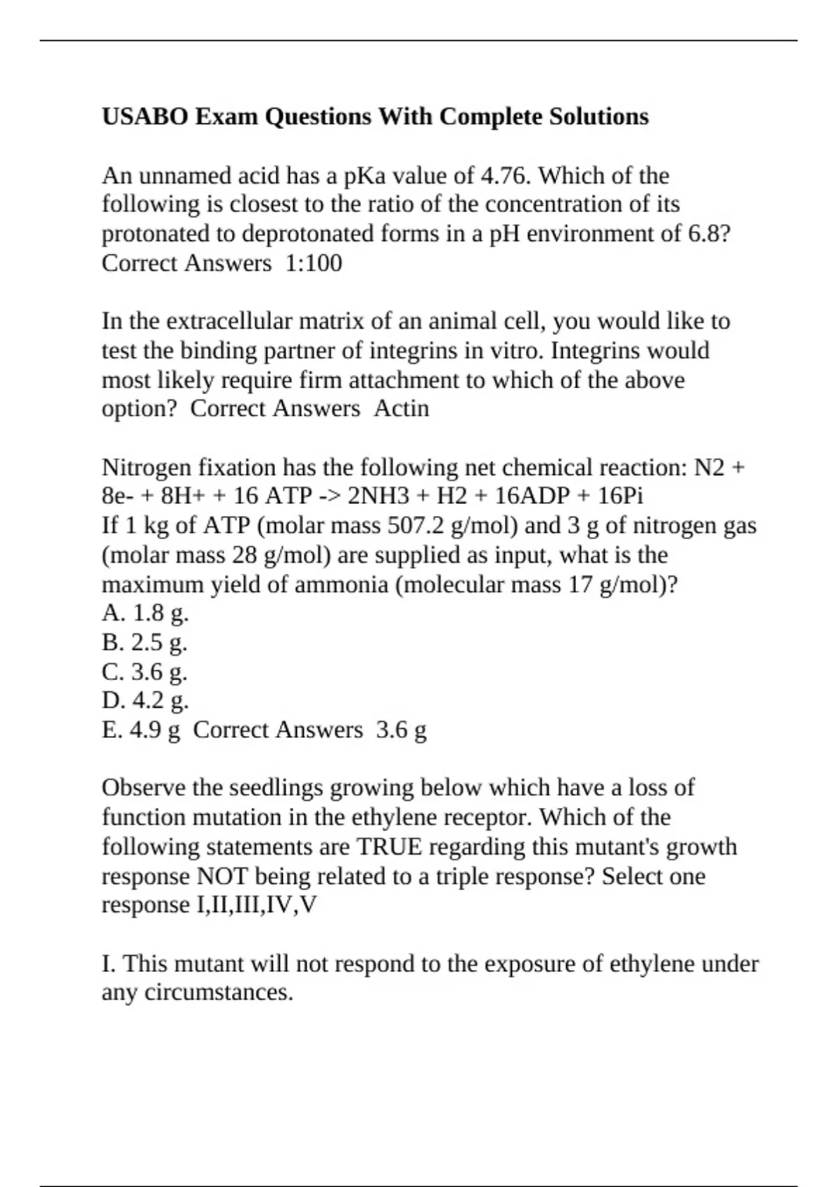 USABO Exam Questions With Complete Solutions - USABO - Stuvia UK